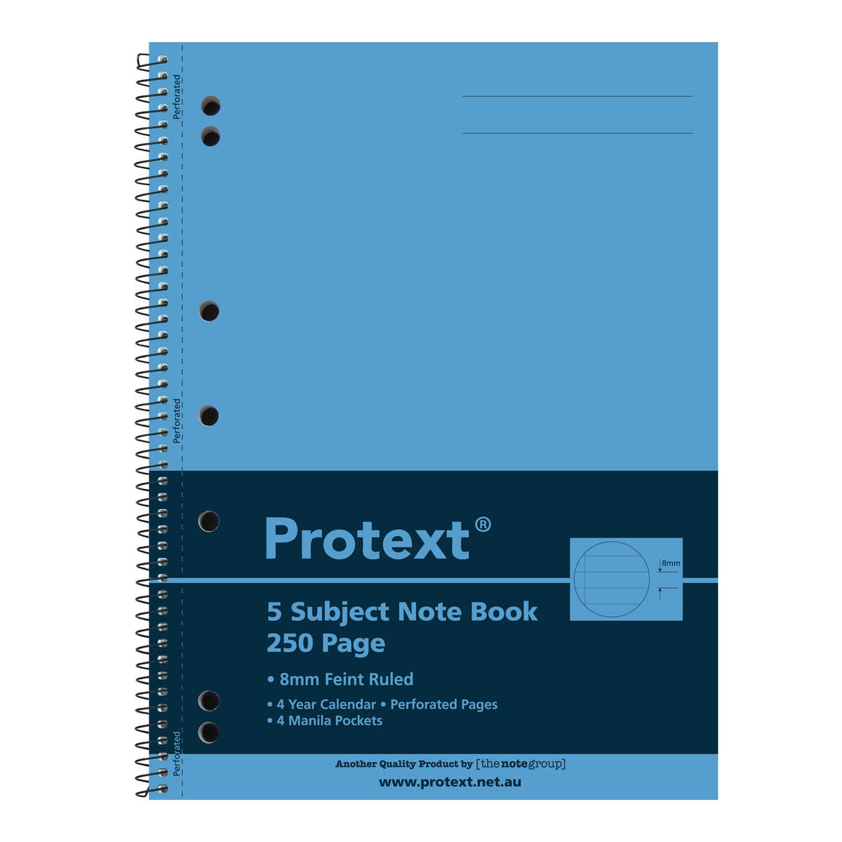 Protext 5 Subject Lecture Book 295x223mm 8mm Ruled With Margin Asst Colours 250 pages | Zart