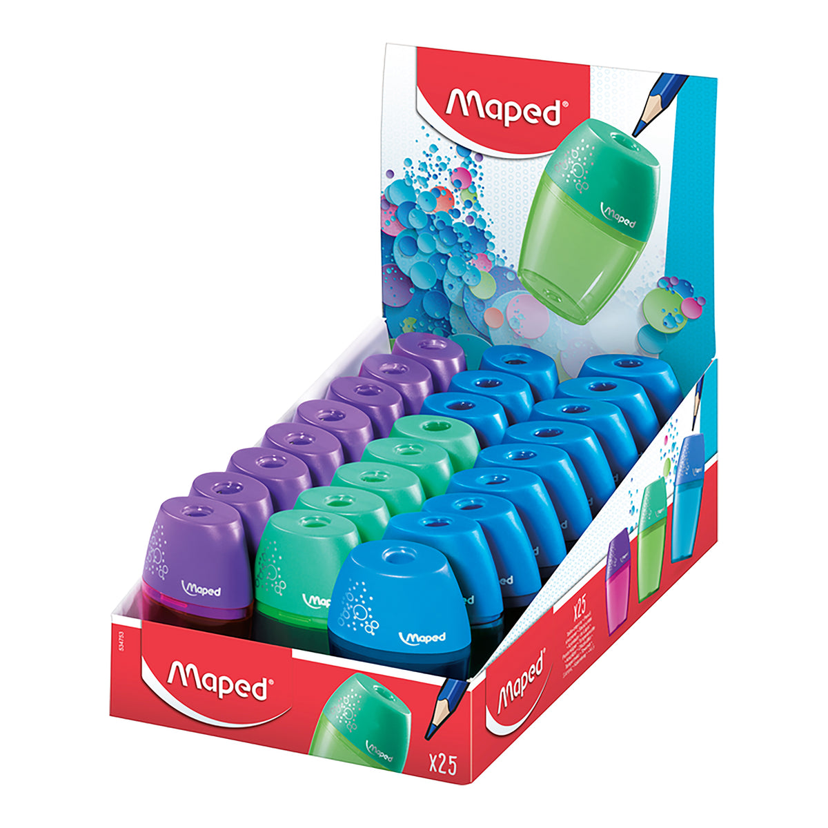 Maped Sharpener 1 Hole with Shavings Container Asst Colours - Box of 2