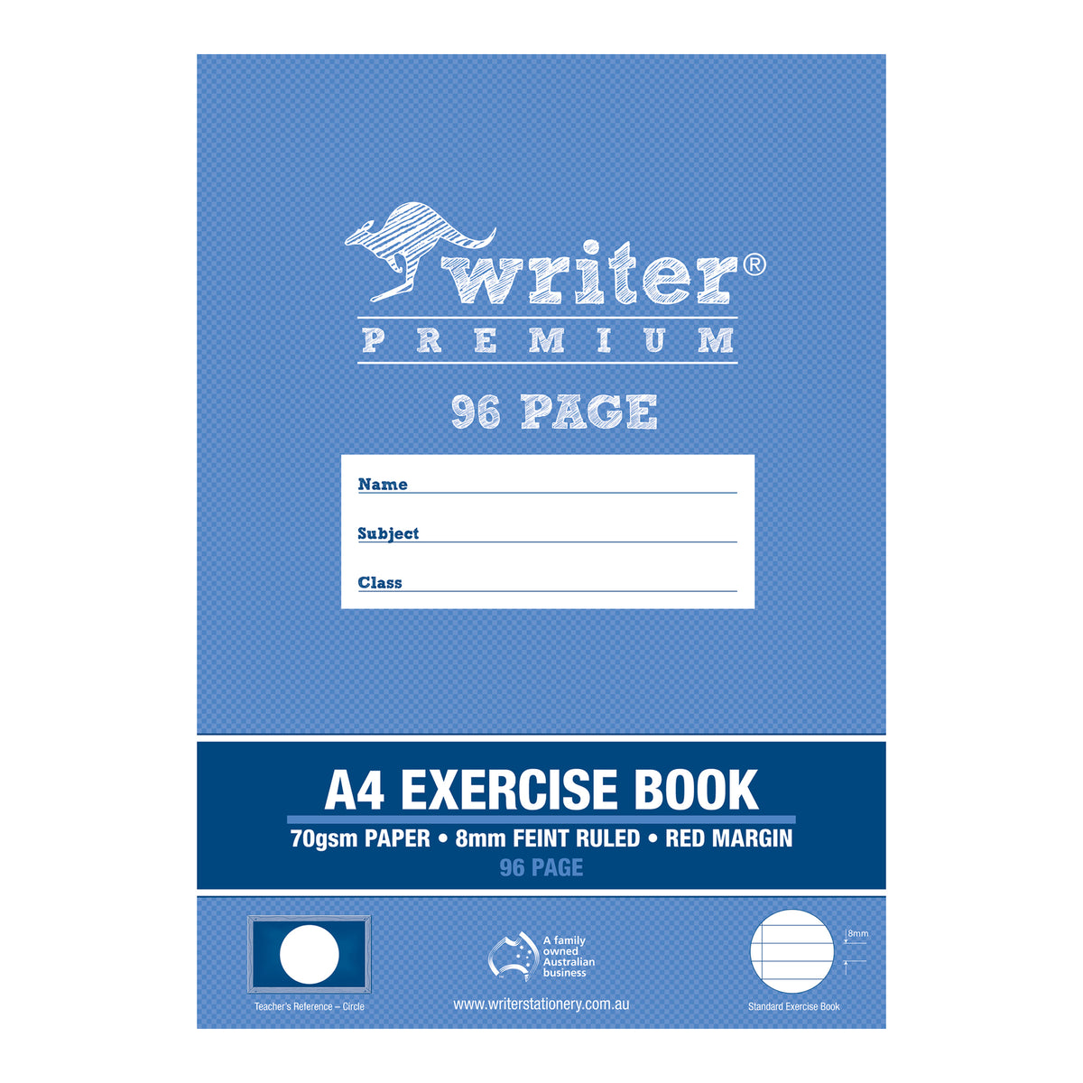 Writer Premium Exercise Book A4 8mm Ruled Red Margin 96 pages