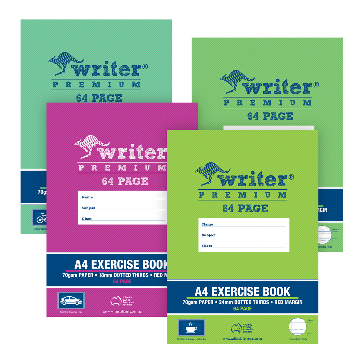 Writer Premium Dotted Thirds A4 Ruled Red Margin 64 pages | Zart