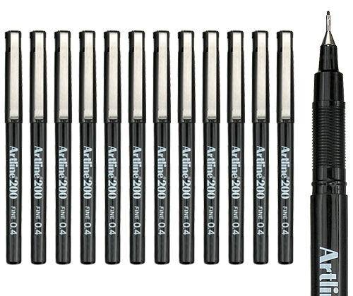Artline 200 Fineliner Black 0.4 Nib Pack of 12 | Zart