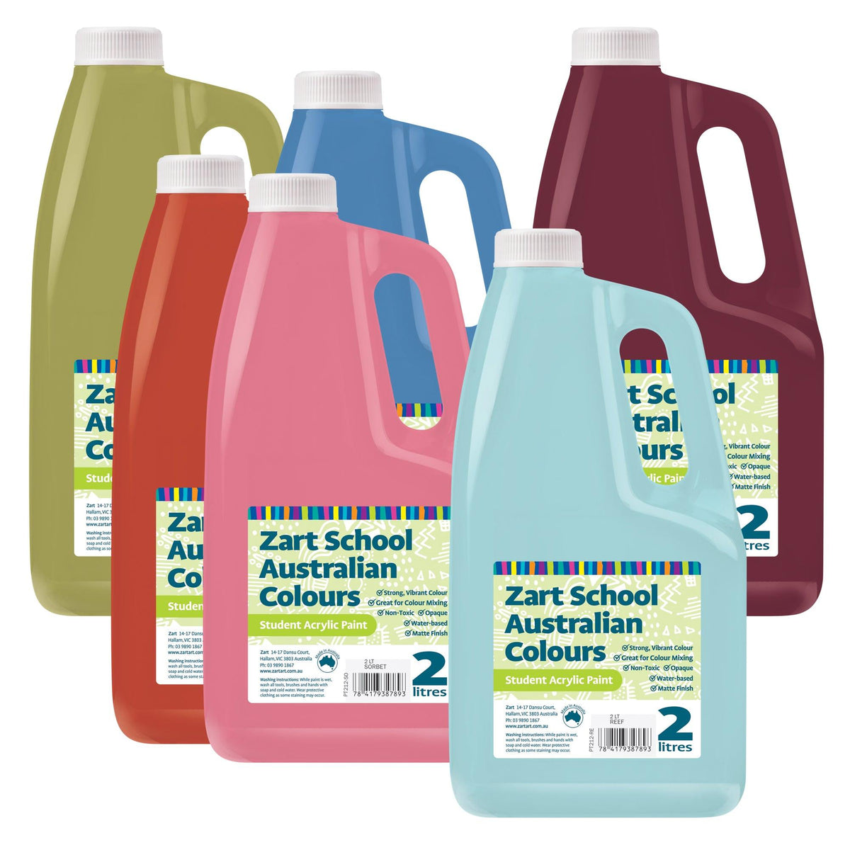 Zart School Australian Colours Acrylic Paint 2L | Zart