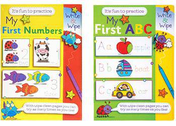 ABC + Numbers Write and Wipe Books Set of 12 (6 each) | Zart
